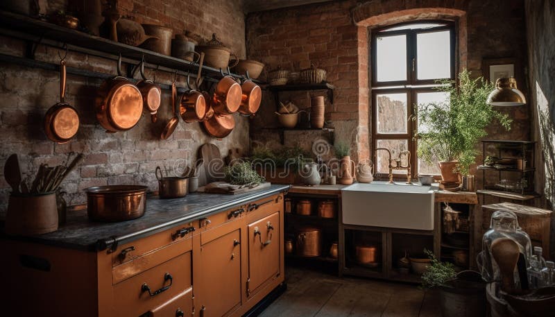 Rustic Kitchen with Modern Appliances Inside Generated by AI Stock ...