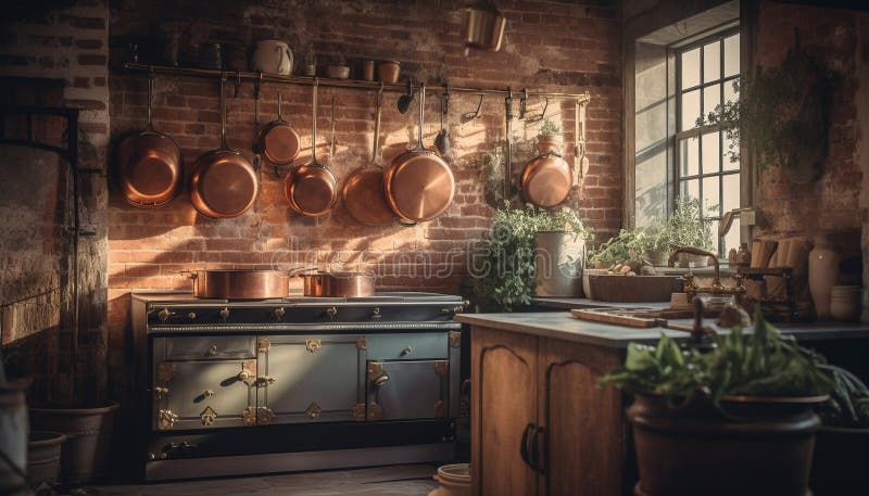 Rustic Kitchen with Old Fashioned Utensils and Decor Generated by AI ...