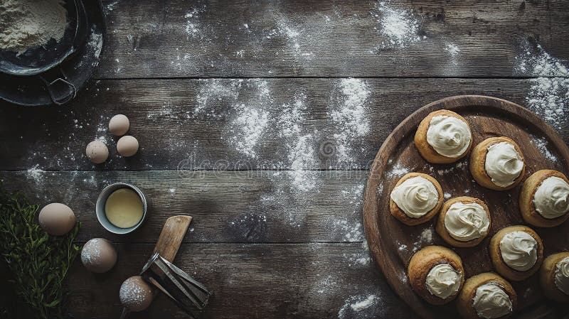 Rustic Kitchen Overhead Cinnamon Rolls Baking Scene Stock Photo - Image ...