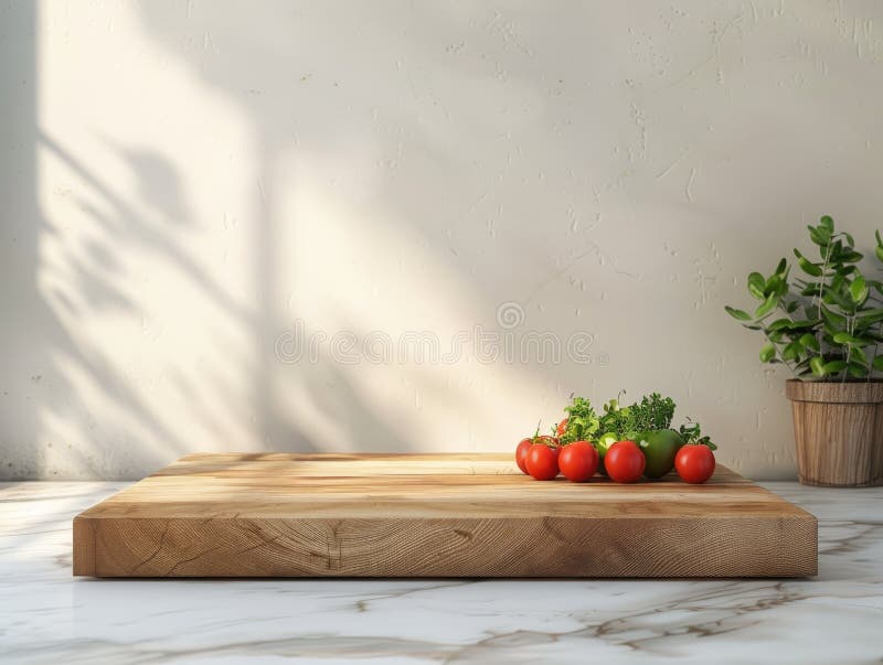 Rustic Kitchen Podium for Food Presentation with Fresh Vegetables Stock ...