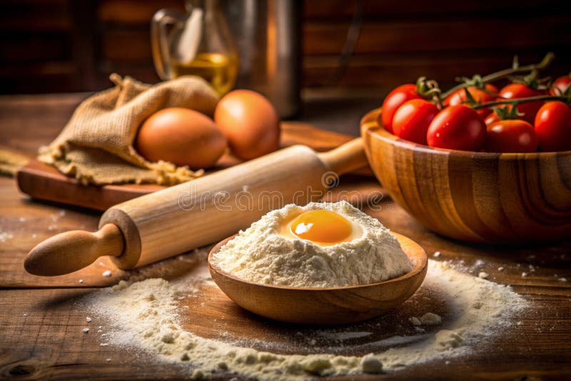 Rustic Kitchen Preparation with Fresh Ingredients for Baking Stock ...
