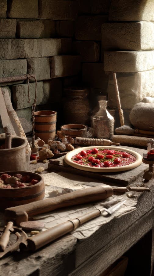 Rustic Kitchen Scene with Gourmet Dish in Progress, Featuring Fresh ...