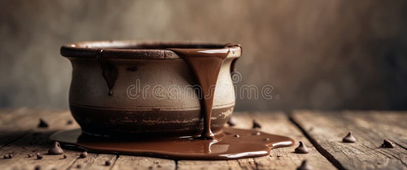 Rustic Kitchen Scene with Melted Chocolate in Pot Stock Photo - Image ...