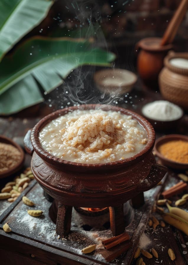 A Rustic Kitchen Scene during Pongal Where a Terracotta Pot Overflows ...