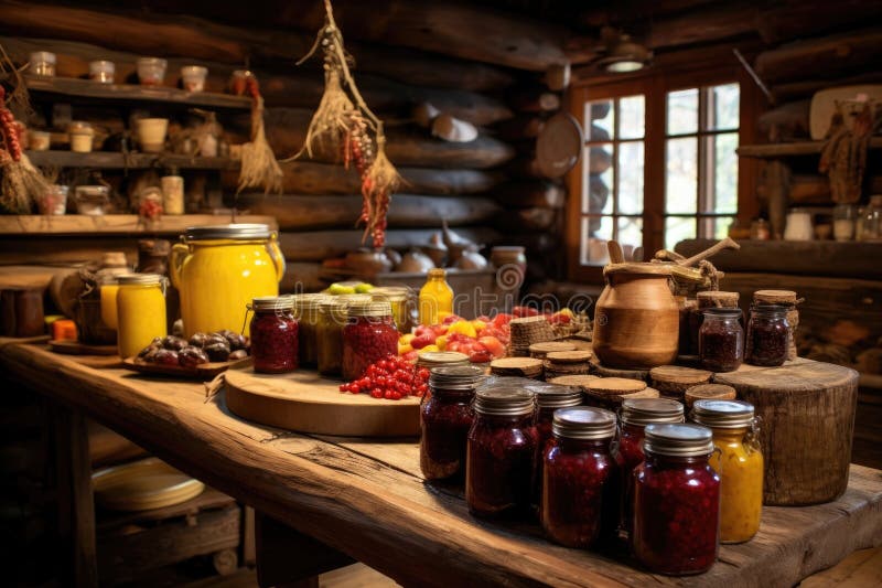 Rustic Kitchen Setting for Jam-making Process Stock Illustration ...