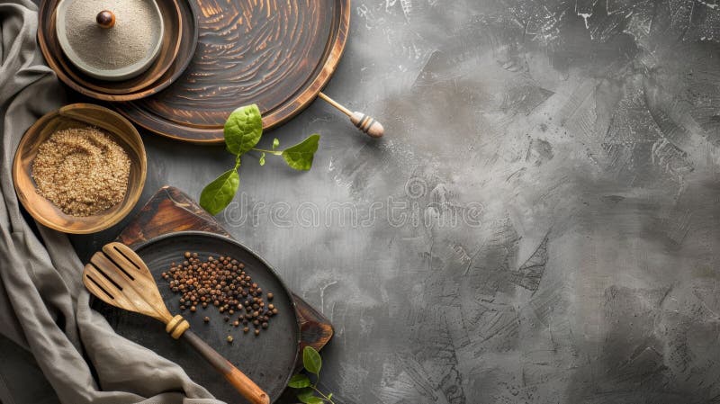 Rustic Kitchen Setup with Spices and Utensils Stock Photo - Image of ...