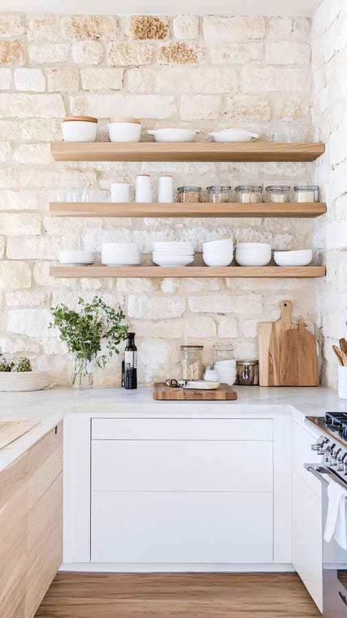 Rustic Kitchen Setup with Wooden Boards, Ceramic Bowls, and a Floral ...