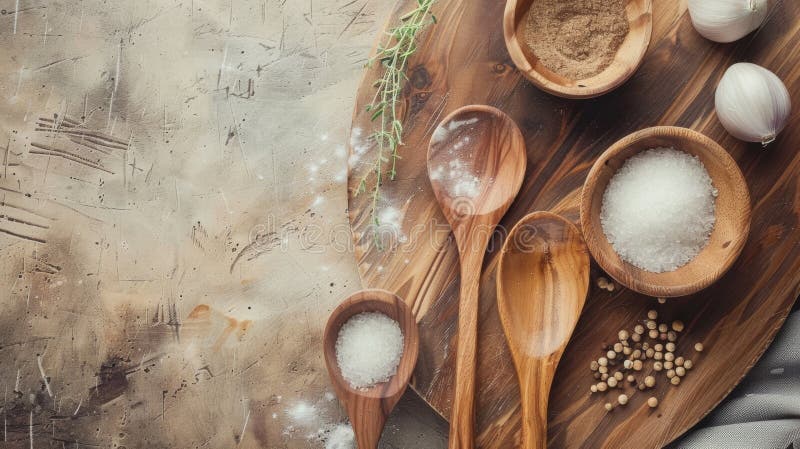 Rustic Kitchen Setup with Wooden Utensils and Spices Stock Image ...
