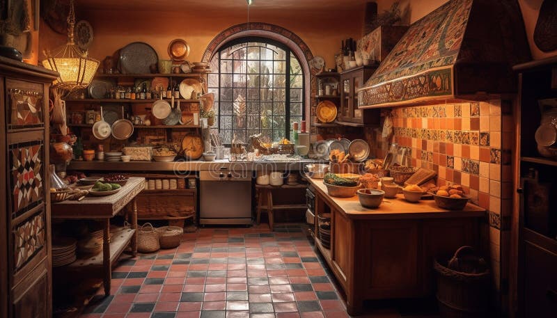 Rustic Kitchen Shelf Displays Antique Crockery and Modern Decor ...