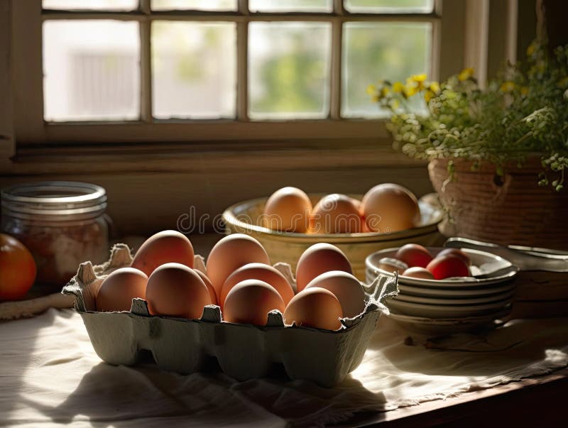 Farmfresh Eggs in Dish with Natural Sunlight Stock Illustration ...