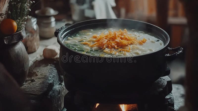 Rustic Kitchen, Steaming Soup, Wood Stove, Vegetables, Cooking Stock ...