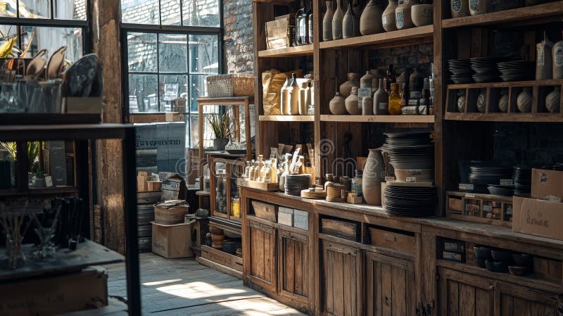 Rustic Kitchen Store with Pottery and Cookware Stock Photo - Image of ...