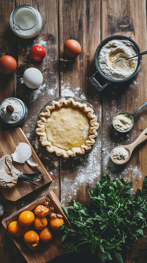 A Rustic Kitchen Table with Fresh Ingredients Laid Out for Making a ...