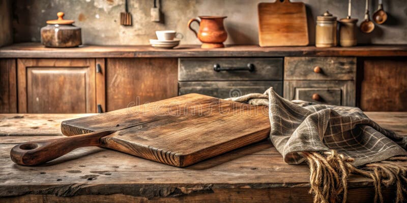 Rustic Kitchen Table Setting with Aged Wooden Cutting Board and ...