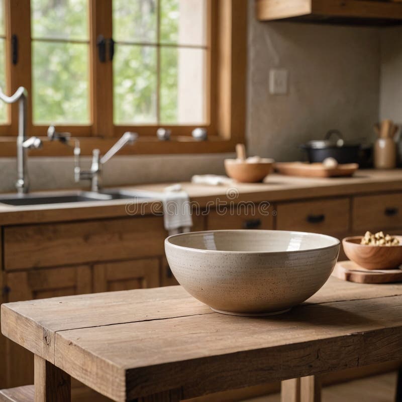 Rustic Kitchen Table Setting with Matte Ceramic Bowl Stock Illustration ...
