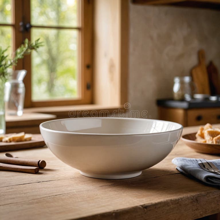 Rustic Kitchen Table Setting with Matte Ceramic Bowl Stock Illustration ...