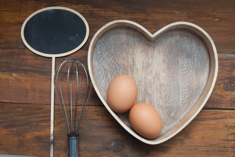 Rustic Kitchen Tools for Bakerry or Cooking. Raw Eggs with Wooden ...