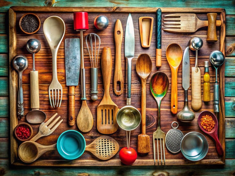 Rustic Kitchen Utensils a TiltShift Perspective on Culinary Essentials ...
