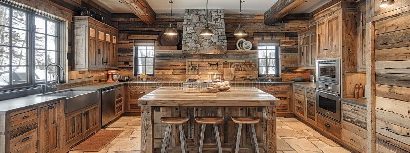 Rustic Kitchen Interior Design Stock Illustration - Illustration of ...