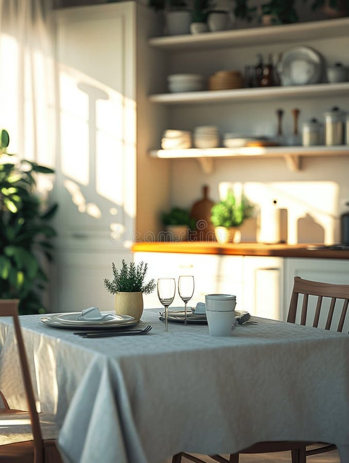 Rustic Kitchen with Wooden Table and Chairs Stock Photo - Image of ...