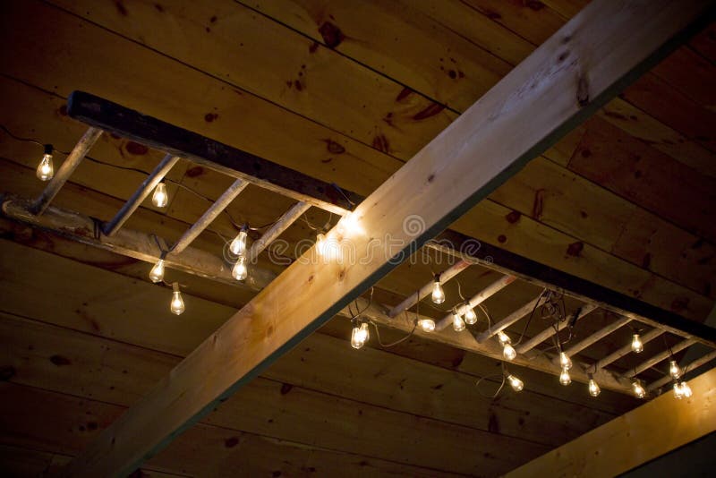 Rustic Ladder with Lights stock photo. Image of decorative - 113168814