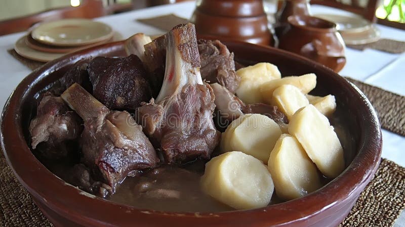 Rustic Lamb Stew, Yams, Dining Table, Outdoors Stock Image - Image of ...