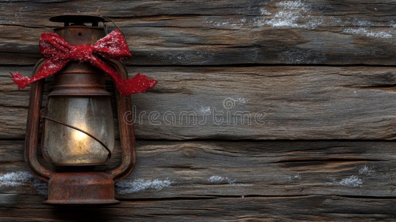 Rustic Lantern with Red Bow on Weathered Wood Stock Illustration ...