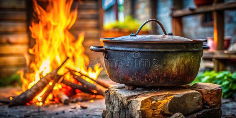 Rustic Large Round Cast Iron Fire Pot Empty Ready for Camping or ...