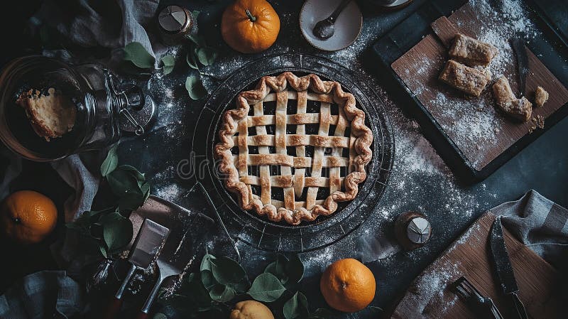 Rustic Lattice Pie, Kitchen, Baking, Overhead, Ingredients Stock Image ...