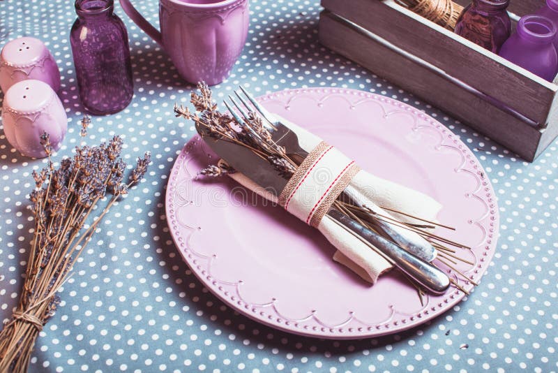 Rustic Lavender Table Serving Stock Image - Image of aged, natural ...