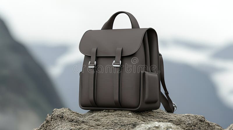 A Rustic Leather Backpack Rests on a Rocky Surface, Surrounded by ...