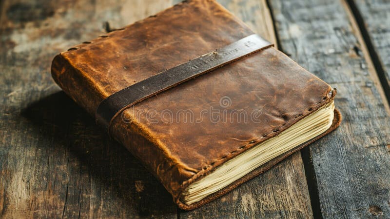 Rustic Leather-bound Journal on Aged Wooden Table Evokes Timeless ...