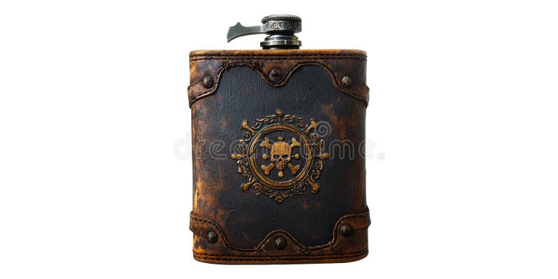 Rustic Leather Hip Flask with Skull Design Isolated on Transparent ...