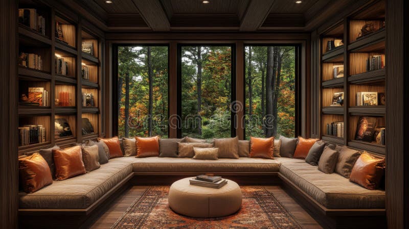 Library, with View of Vibrant Cityscape, Featuring Bustling Sidewalks ...