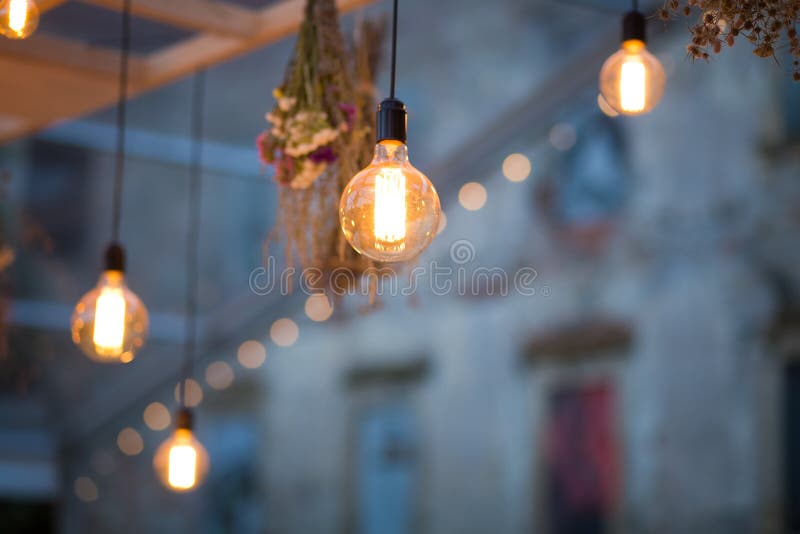 Rustic Light Bulb Garden Lights Stock Image - Image of background ...