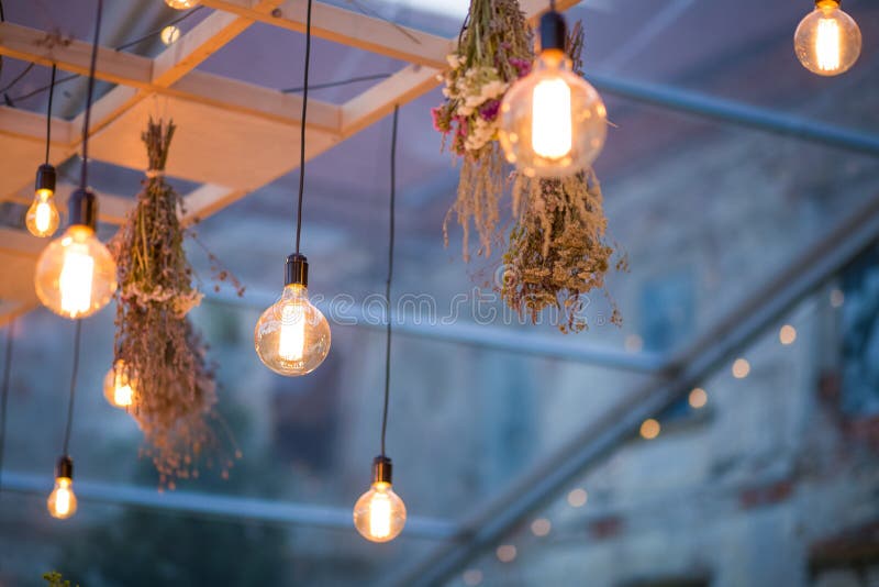 Rustic Light Bulb Garden Lights Stock Image - Image of fantasy ...