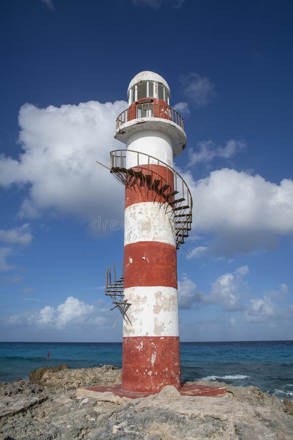 Rustic Lighthouse at Punta Cancun, Mexico Stock Photo - Image of clouds ...
