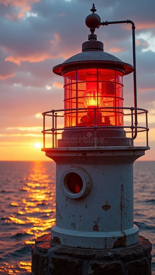 Rustic Lighthouse at Sunset by the Ocean with Vibrant Sky and ...