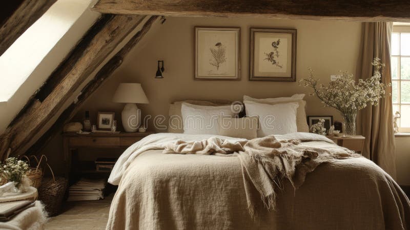 Rustic Linen Bedroom Attique Style Decor Stock Illustration ...