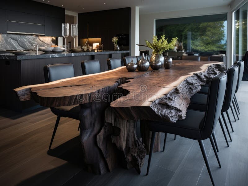 Rustic Live Edge Dining Table Made from Wooden Slab and Stumps ...