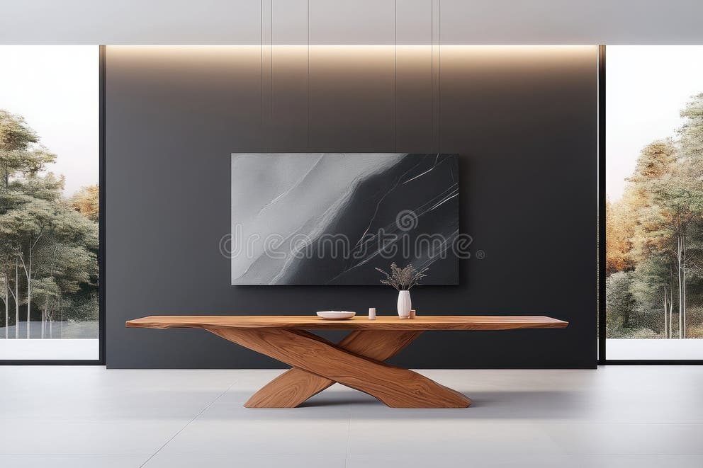 Rustic Live Edge Wooden Dining Table with Wild Stone Cladding Wall in ...