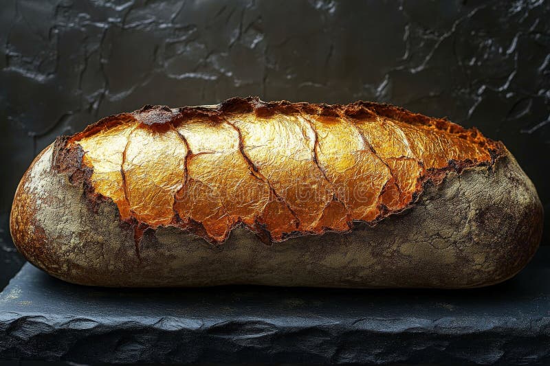 Rustic Loaf of Bread Photographed from Above on a Dark Textured Surface ...