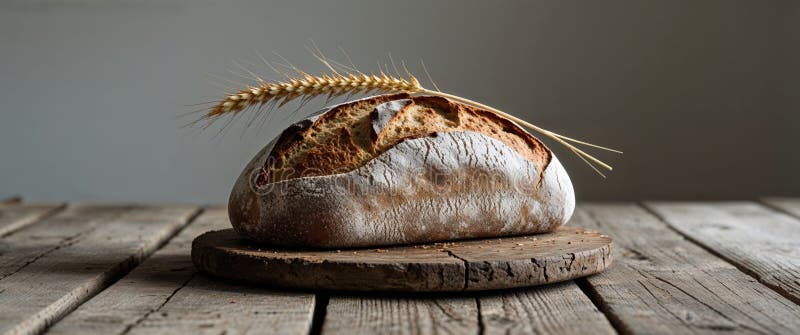 Rustic Loaf of Bread with Wheat on Wooden Table Stock Image - Image of ...