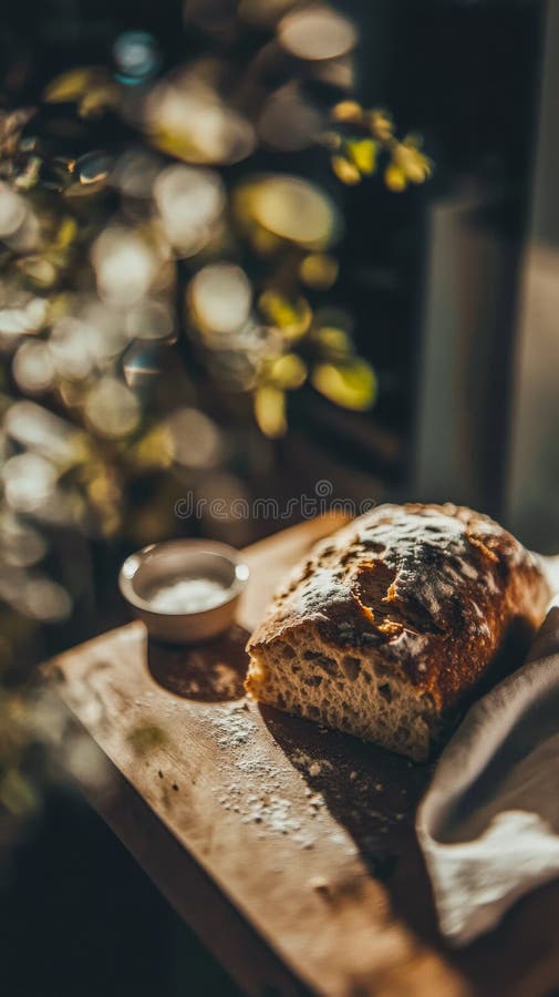 Rustic Loaf Bread Wooden Table Natural Light Flour Dusting Stock Photos ...