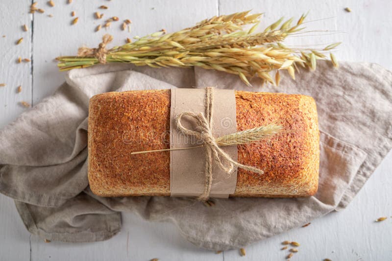 Rustic Loaf of Breads with Grain and Ears Stock Image - Image of crust ...