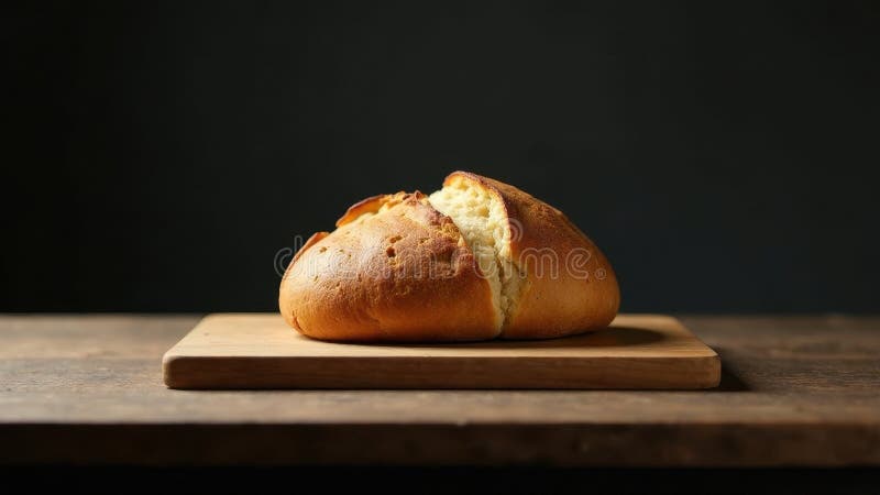 A Rustic Loaf of Freshly Baked Bread Sits on a Simple Wooden Board ...