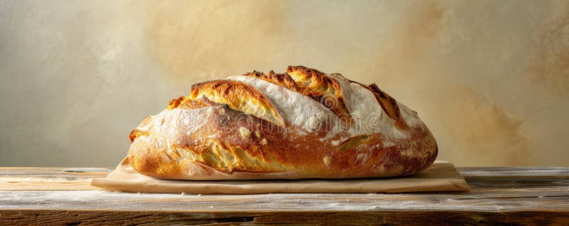 Rustic Loaf of Freshly Baked Bread on Wooden Table Stock Image - Image ...
