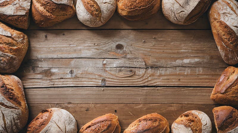 Rustic Loaves of Bread Arranged in a Circle on Wooden Background ...