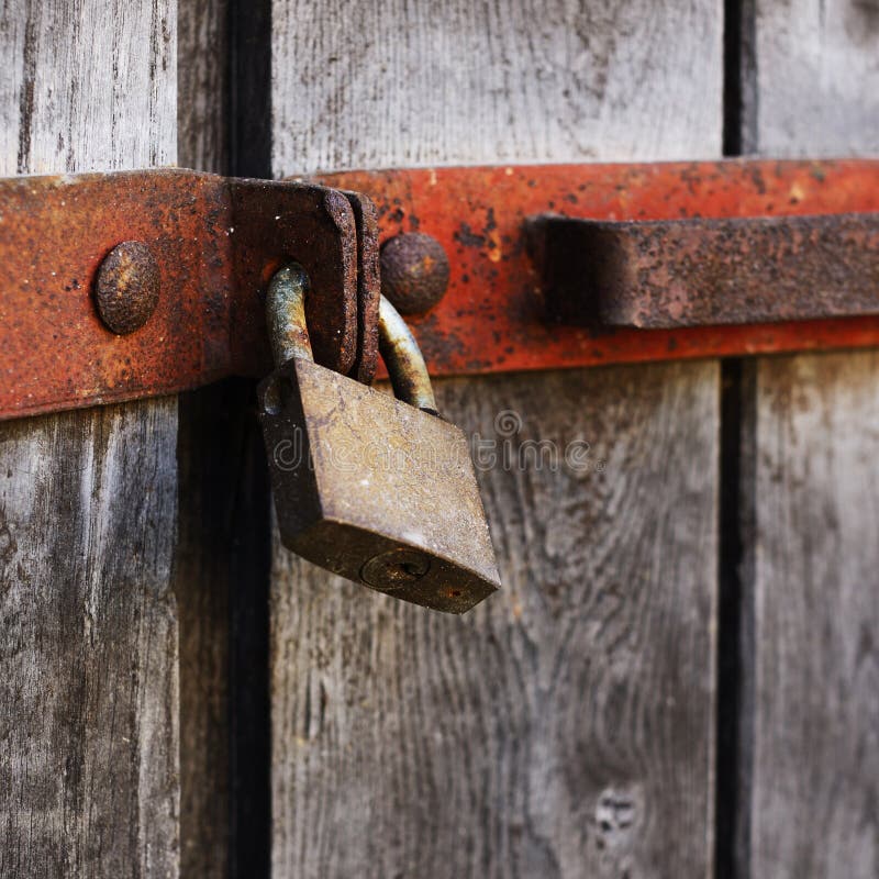 Rustic Lock Hanging at Wooden Doors Stock Photo - Image of grunge ...