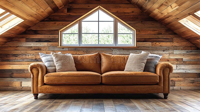 Rustic Loft Apartment, Leather Sofa, Wood Walls, Window, Interior ...
